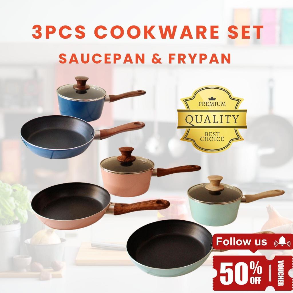 3pcs Non-stick Cookware Set, Aluminum 18cm Saucepan 20cm Frying Pan ...