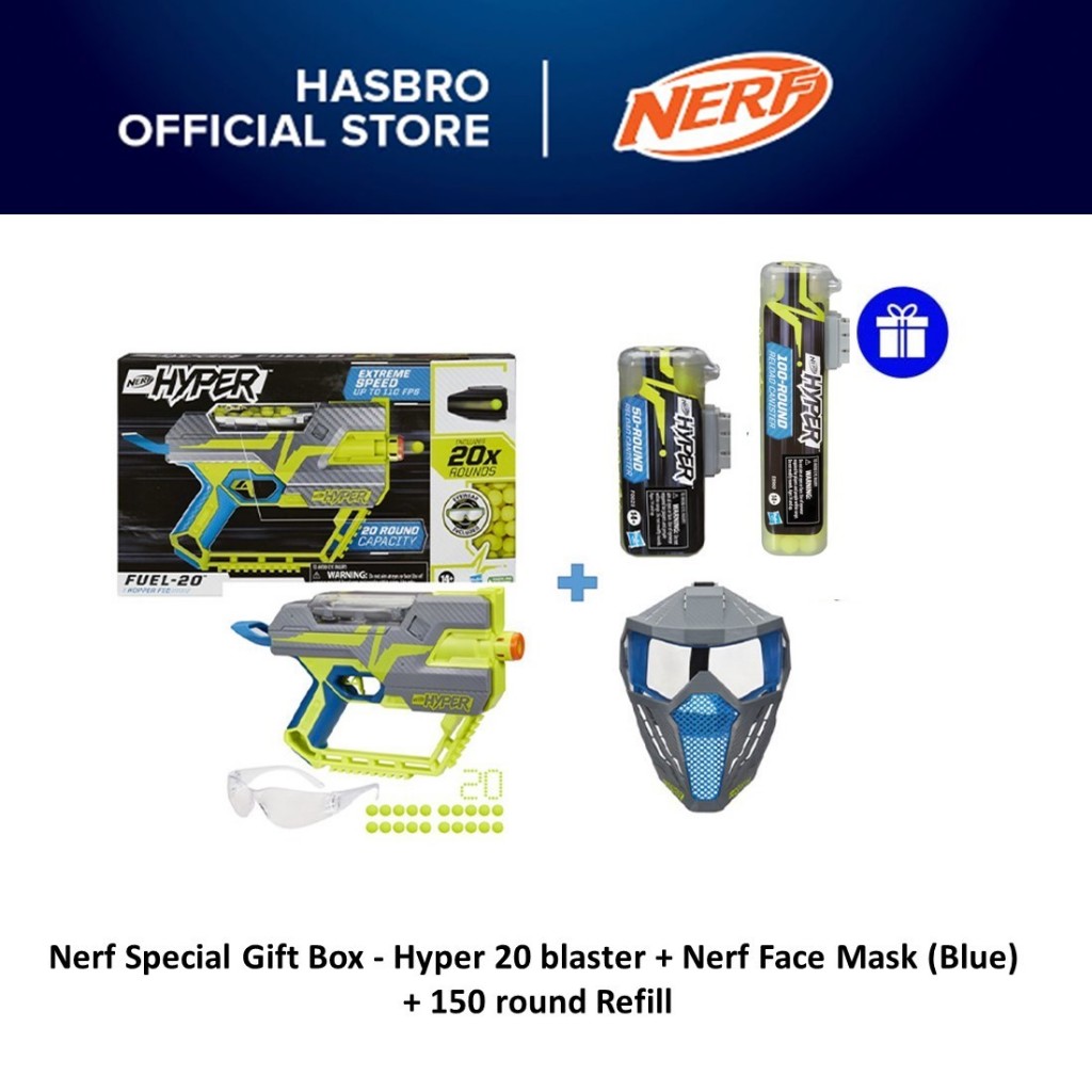 Nerf Special Gift Box - Hyper 20 blaster + Nerf Face Mask (Blue) + 150 round Refill | Shopee ...