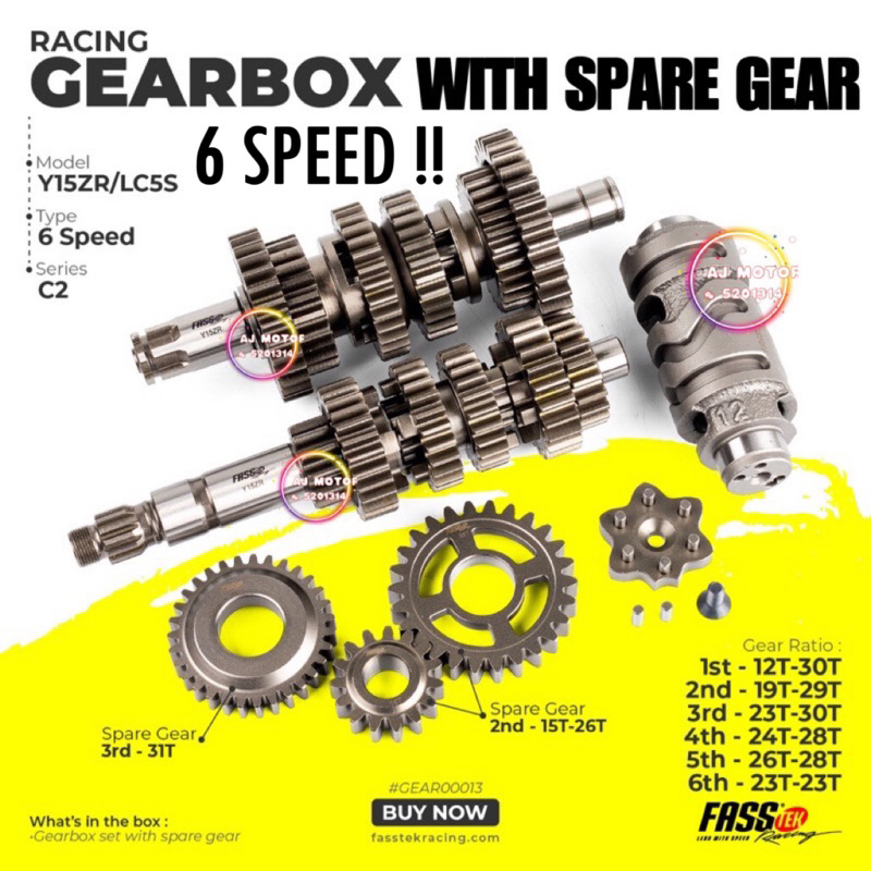 YAMAHA Y15ZR FZ150 LC135-5S FASSTEK 6 SPEED RACING GEAR BOX SET FZ Y15 LC ENGINE ENJIN GEARBOX ...