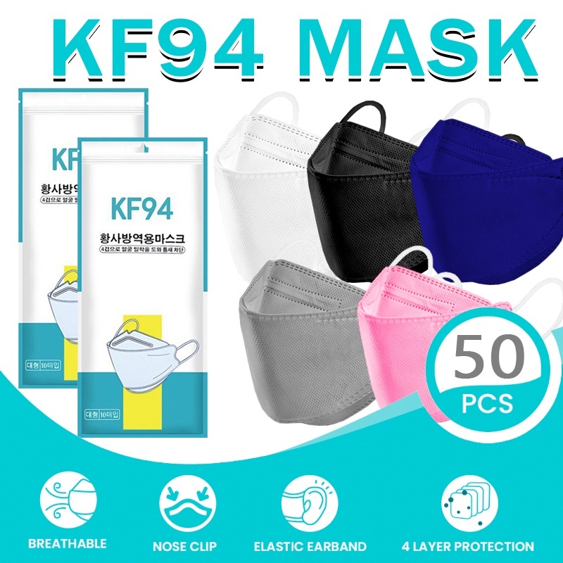 (Local Stock)50PCS KF94 Korean Mask Adult facemask KN95 3D Fish Mouth Face Mask Disposable ...