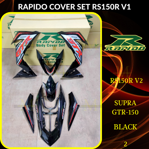 RAPIDO COVER SET RS150R/RS150 V2 V3 SUPRA GTR150 (2) BLACK (STICKER TANAM/AIRBRUSH) COVERSET ...