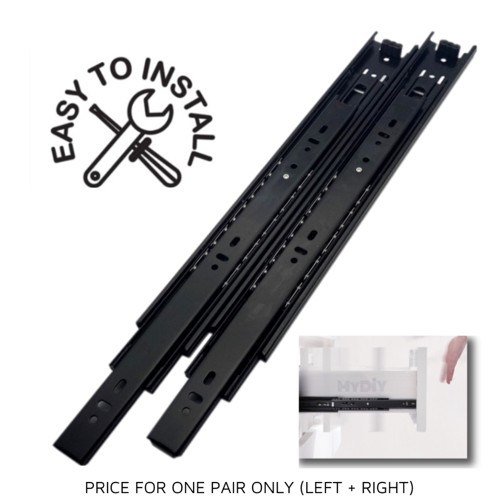 【MDS】EASY INSTALL Full Extension Drawer Slide Runner Roller Rail Roda ...
