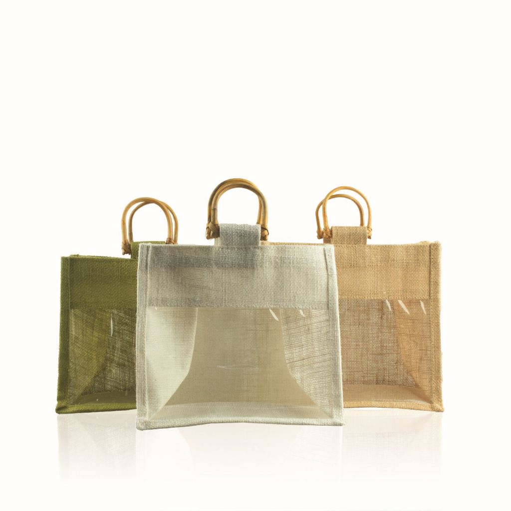 JP216 - Cane Handle – Jute Bag with Front Window – Jute Packaging ...