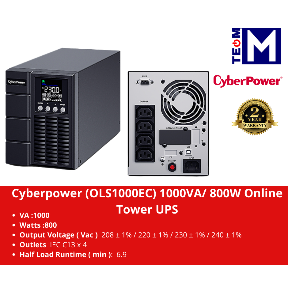 Cyberpower (OLS1000EC) 1000VA/ 800W Online Tower UPS | Shopee Malaysia