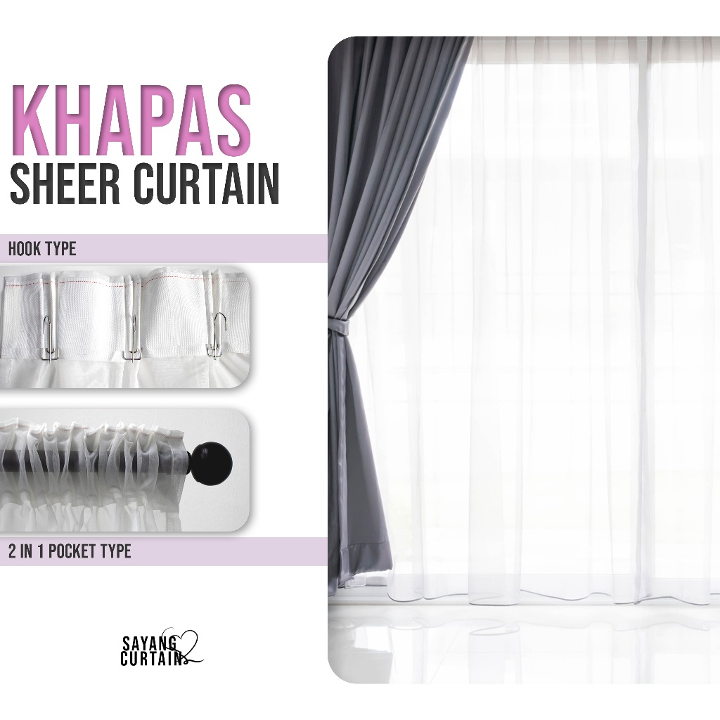 (READYSTOCK)Hook -Langsir lining, siap jahit, langsir sheer plain, Day ...
