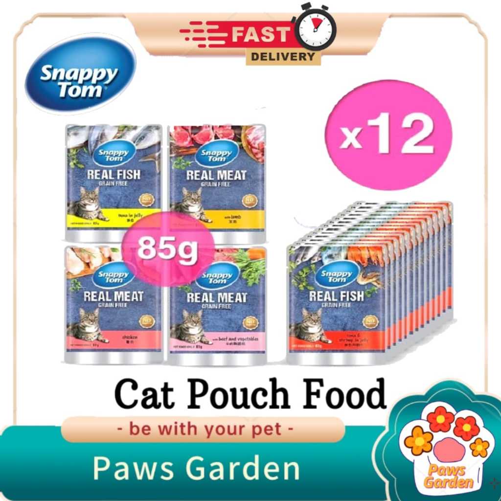 Snappy Tom (1 Box 12 Pack ) Pouch Cat Wet Food Beef / Lamb / Chicken ...