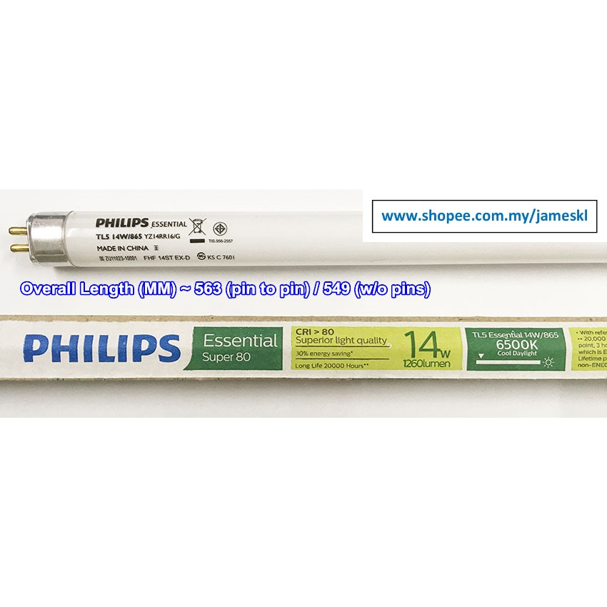 Philips Essential TL5 14W/865 Warna Putih Tiub Fluo(Bukan LED) x 2 pcs ...