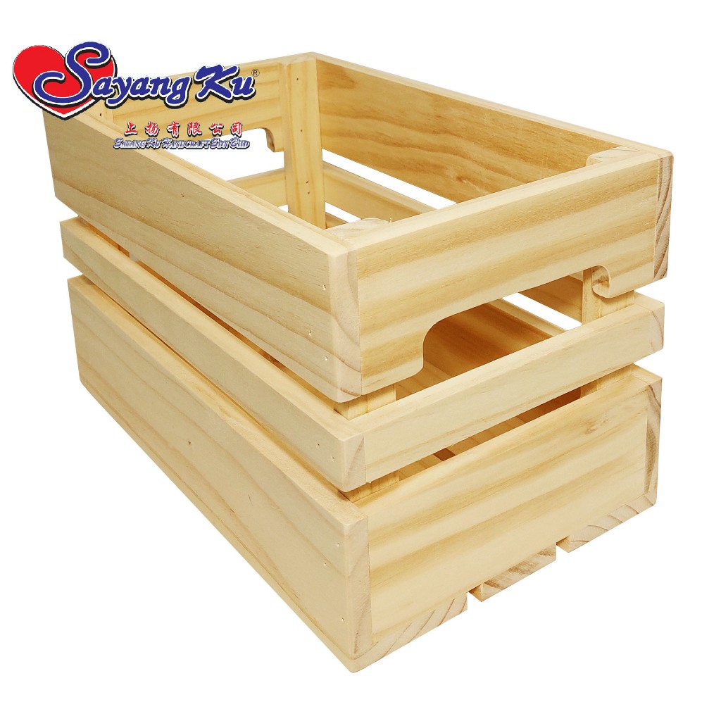 (2 Size-S)Kotak Kayu / Shop Product Display Crate/Pine Wood Ctare ...