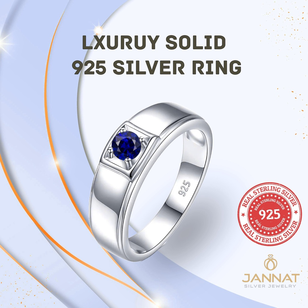 Swiss Blue 925 Genuine Sterling Silver Men Ring ( cincin silver lelaki ...