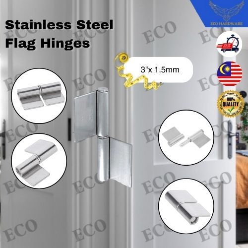 (2pcs)3" x 1.5mm Stainless Steel Flag Hinges Welding Engsel Removable ...