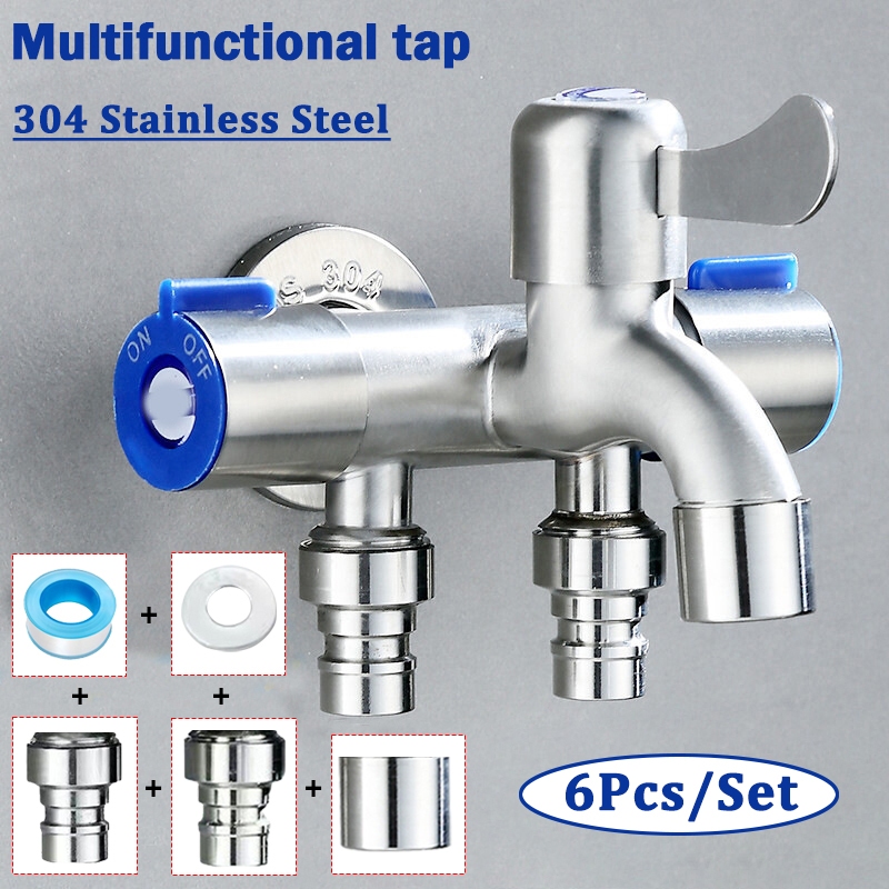 Stainless Steel Three Way Tap Bathroom Sink Faucet Washing Machine 2 ...