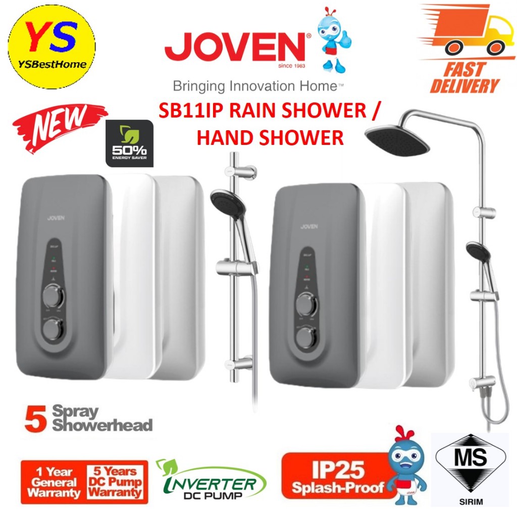 Joven Instant Water Heater (DC Pump/Rain Shower) Inverter SB11IP Series 5-Spray Pattern ...