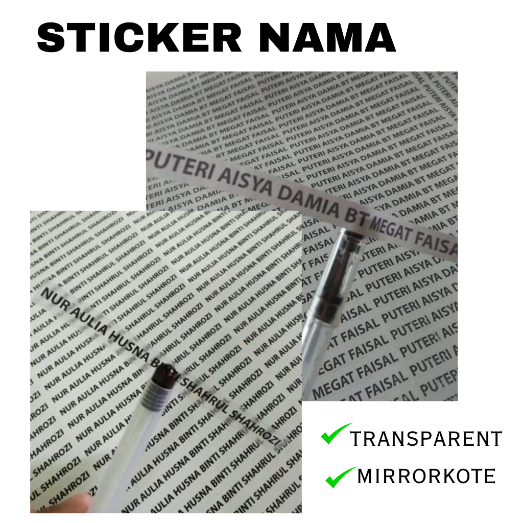 STICKER NAMA | STICKER BUKU | TRANSPARENT | MIRRORKOTE | 100 PCS ...