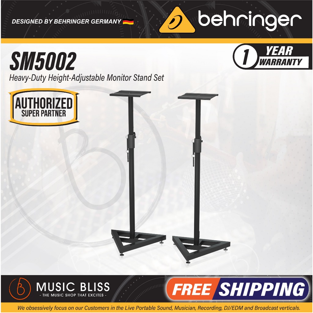 Behringer SM5002 Heavy-Duty Height-Adjustable Monitor Stand Set ...