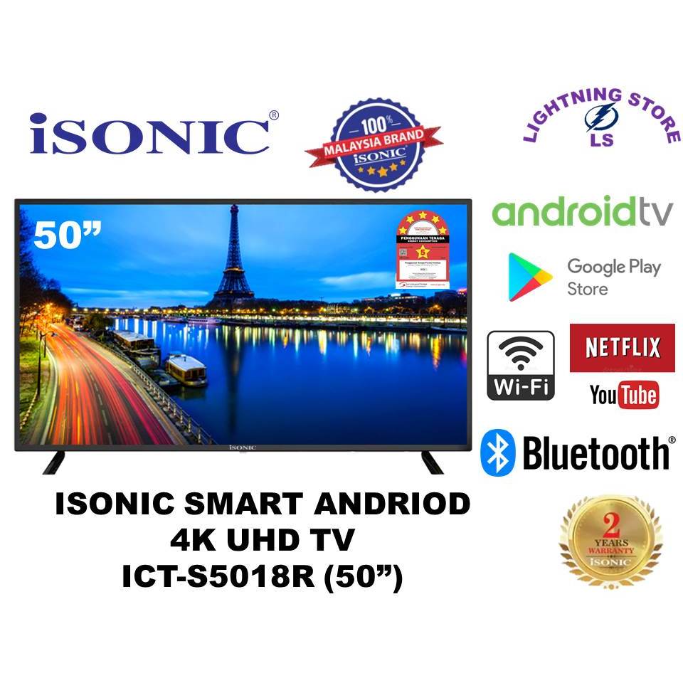 Isonic Smart Andriod 4K UHD TV (50") ICT-S5018R (Youtube ,Netflix)(Foc Bracket Tv & Hdmi Cable ...