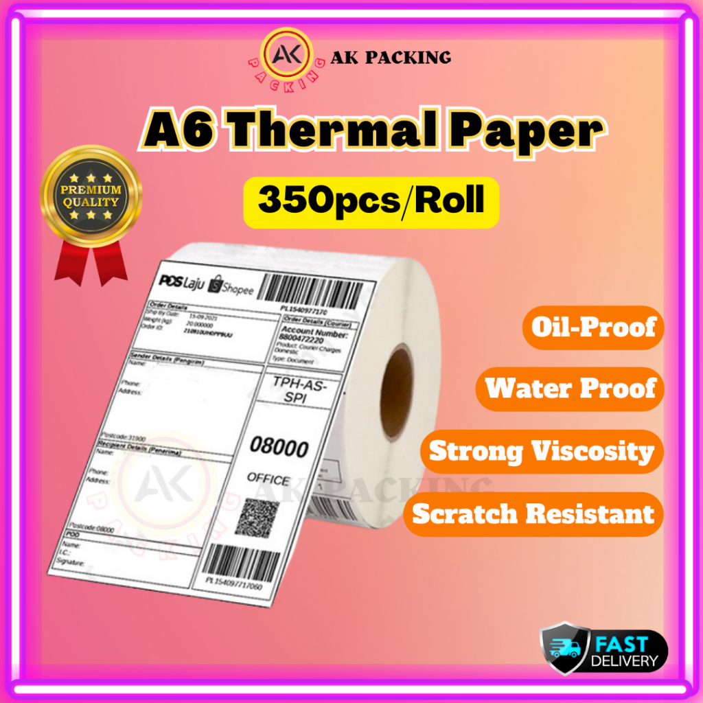 AKPACKING A6 Thermal Paper A6 Airway Bill Paper Awb 100mm x 150mm Roll ...