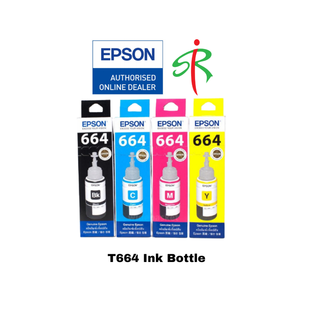 Epson Original Ink Bottle Refill T664 70ml [Black, Cyan, Magenta, Yellow] | Shopee Malaysia