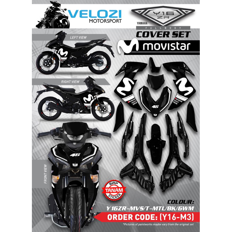 VELOZI YAMAHA Y16 Y16ZR (NOT ABS) MOVISTAR METALIC /BLACK BODY COVER ...