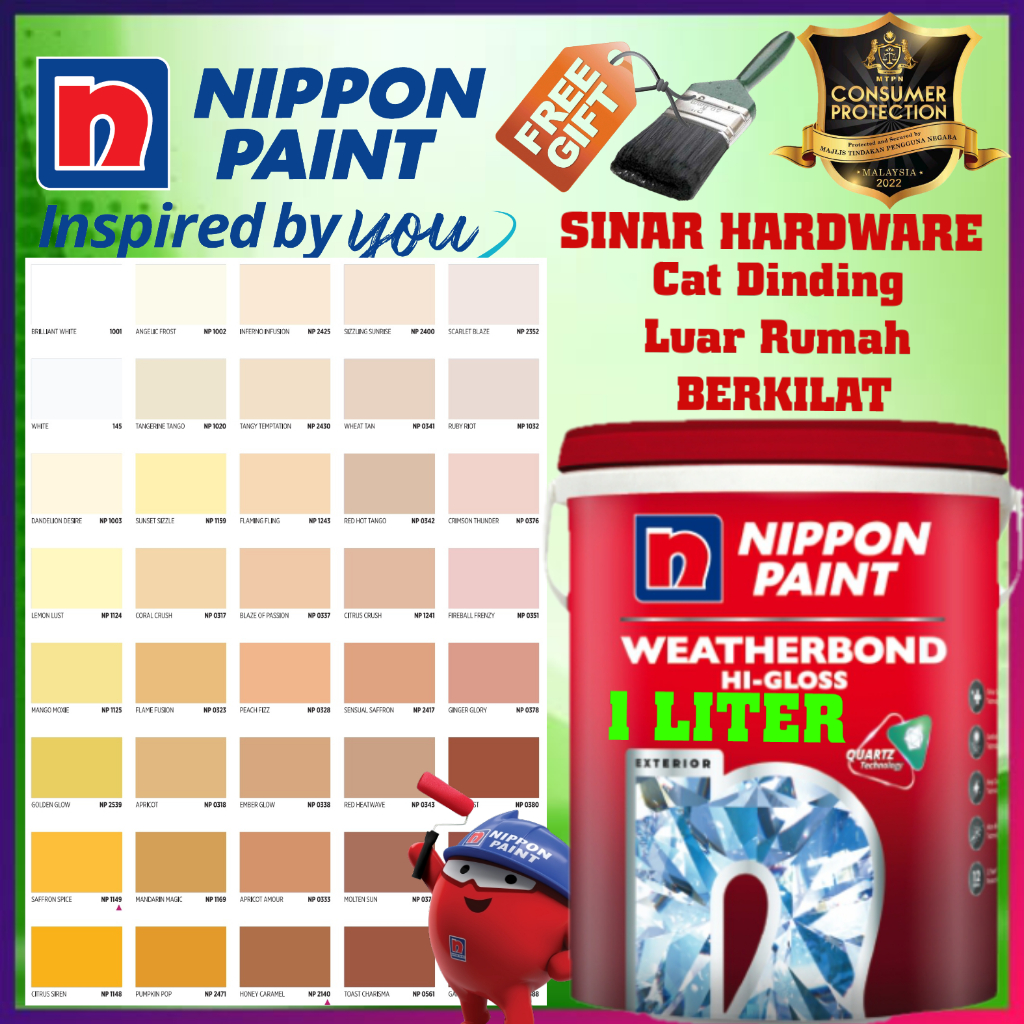 SINAR 1 LITER NIPPON NEW WEATHERBOND HI GLOSS EXTERIOR WALL PAINT SHEEN ...