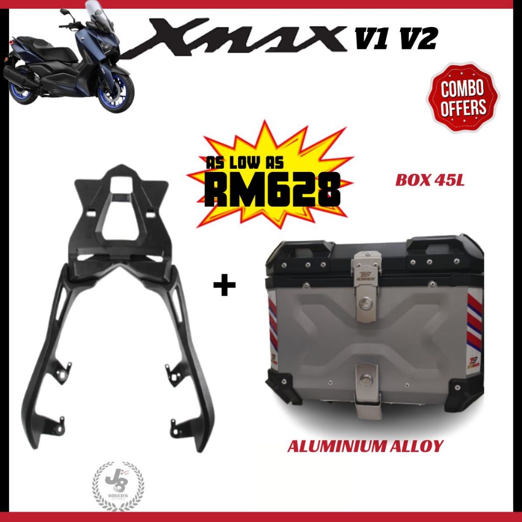 XMAX V1 V2 ABS Top Box 45L Aluminum Alloy Tail Box + tailstock shelf ...