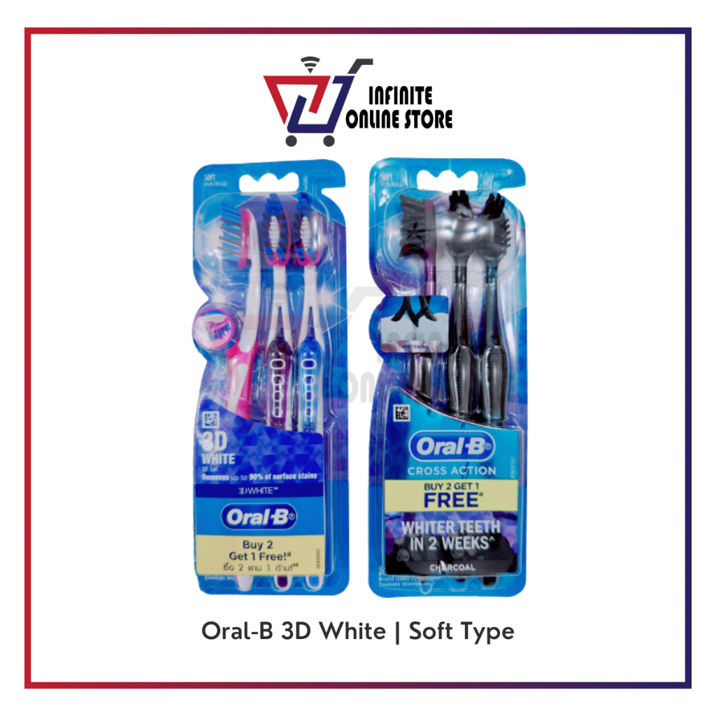 Oral-B Berus Gigi 3D White / Cross Action Charcoal (3's) - Toothbrush ...