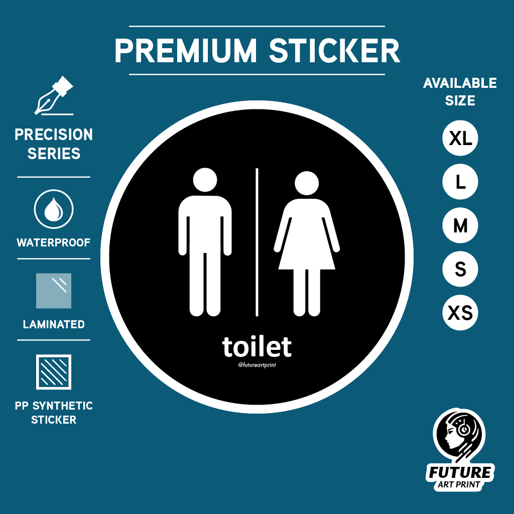 Toilet Restroom Tandas. Premium Sticker Round Sign Signage. Black Color ...