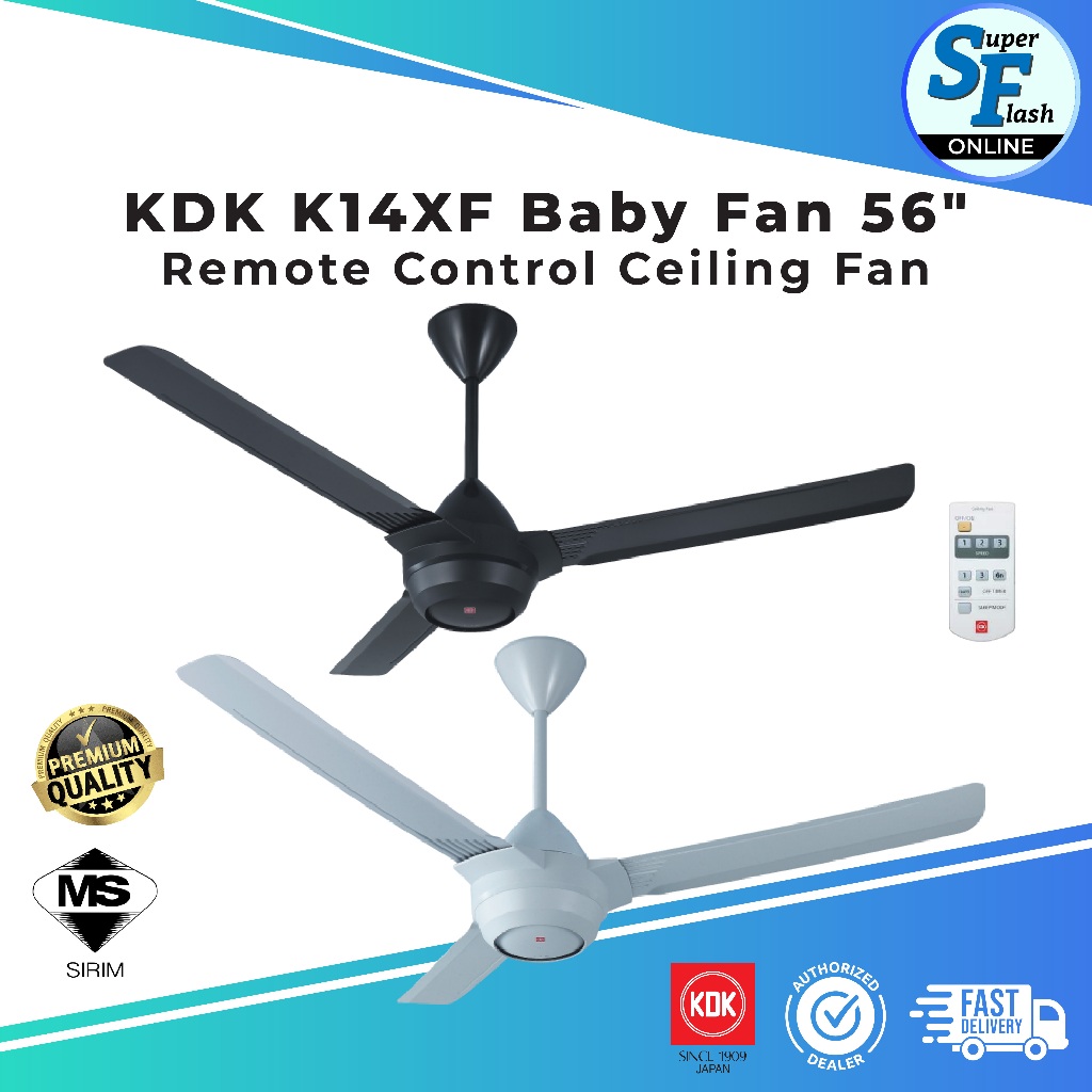 KDK K14XF 56" Baby Series Remote Control Ceiling Fan (Black/Grey ...