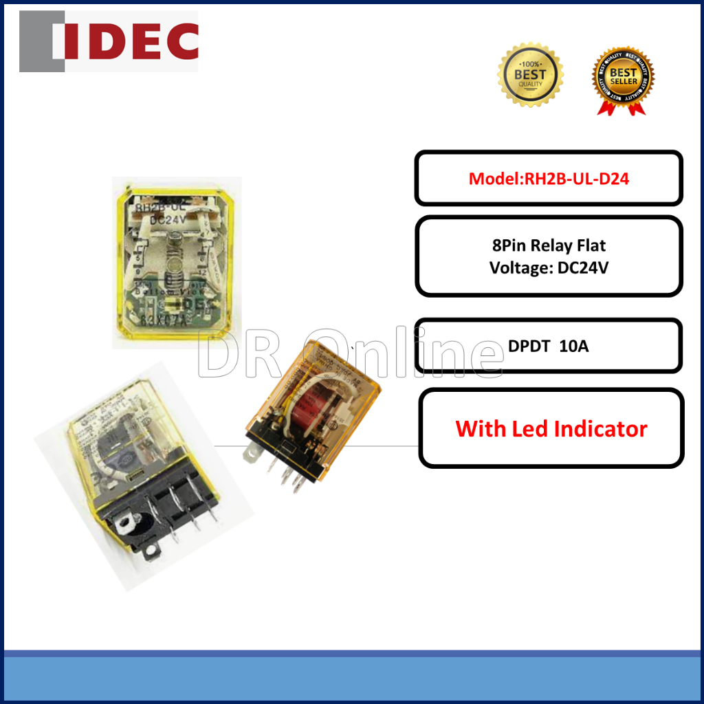 IDEC 8 PIN RELAY FLAT C/W LED INDICATOR ~ 24VDC / 240VAC (RH2B-UL ...