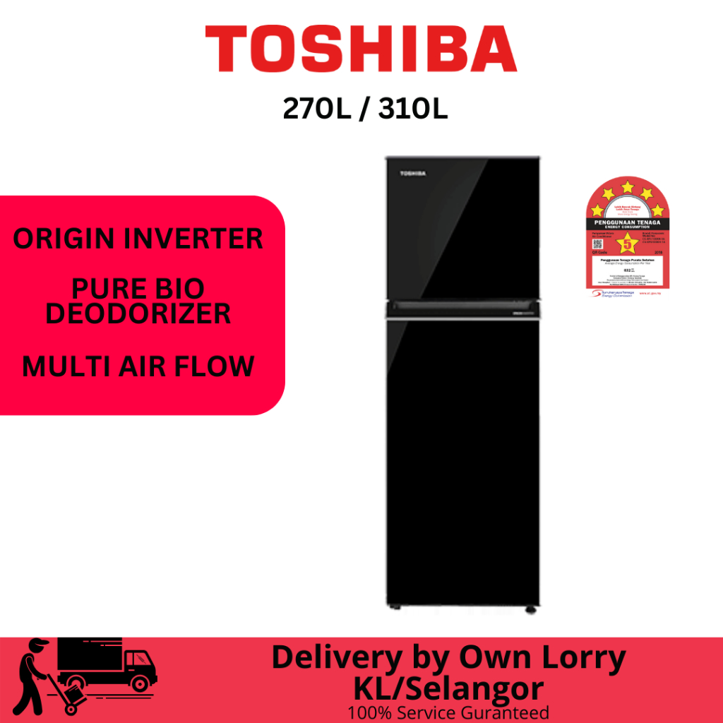 TOSHIBA Fridge 270L 310L INVERTER 2 DOOR REFRIGERATOR FRIDGE PETI SEJUK ...