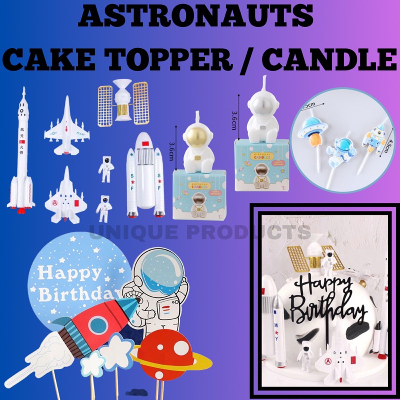 Astronaut Rocket CAKE TOPPER / CANDLE ANGKASAWAN KEK HIASAN | Shopee ...
