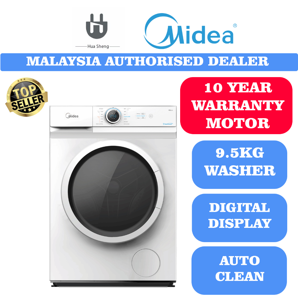 MIDEA MF100W95B 9.5kg INVERTER Front Load Washing Machine Mesin Basuh ...