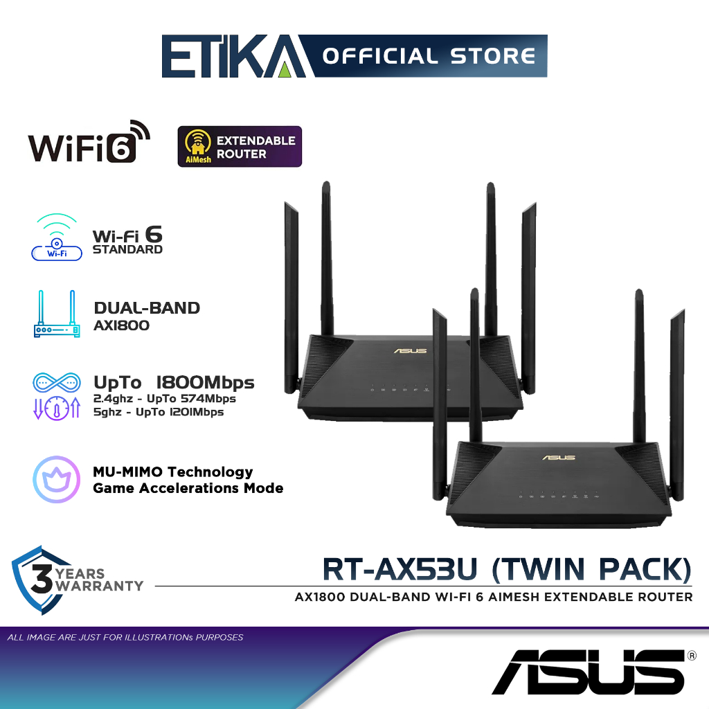 Asus RT-AX53U | AX1800 Dual-Band Wi-Fi 6 AiMesh Extendable Router ...