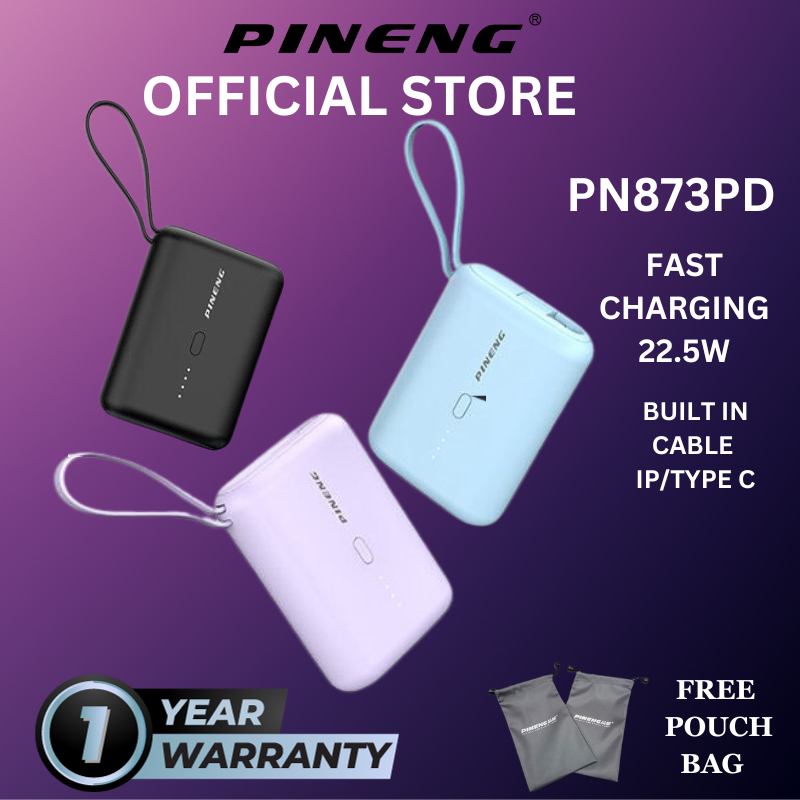PINENG powerbank PN873PD 22.5 FAST CHARGING 22.5W BUILT IN CABLE TYPE C ...