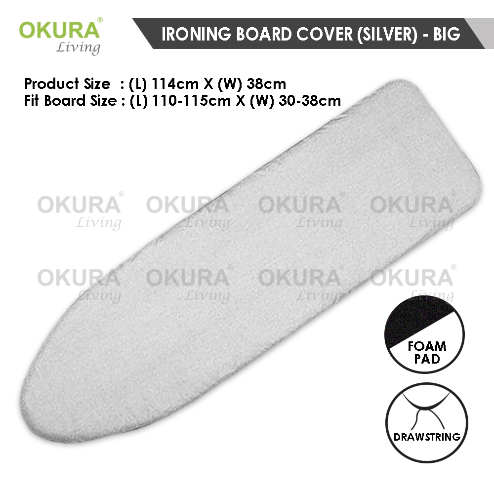 OKURA Heat Resistant Ironing Board Cover Thick Pad Reflect Adjustable ...