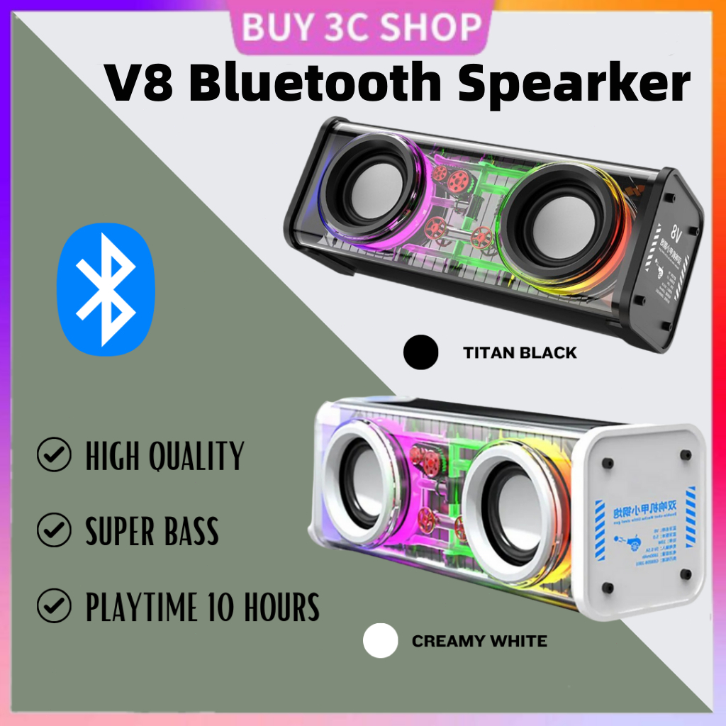Bluetooth Speaker V8 Transparent Speaker TWS Series Surround TF card ...