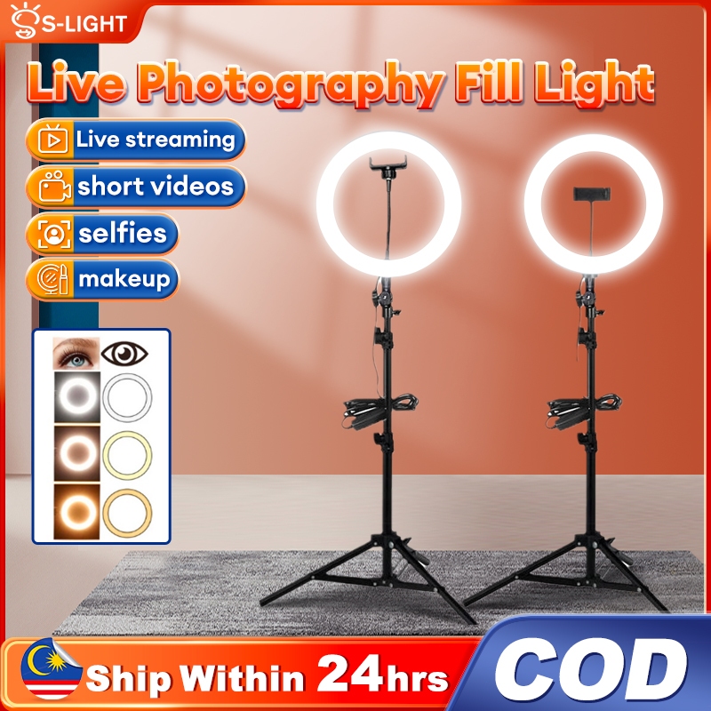 Ring Light Selfie Stand LED Dimmable Fill Light 2.1M Tripod Lamp Lampu ...