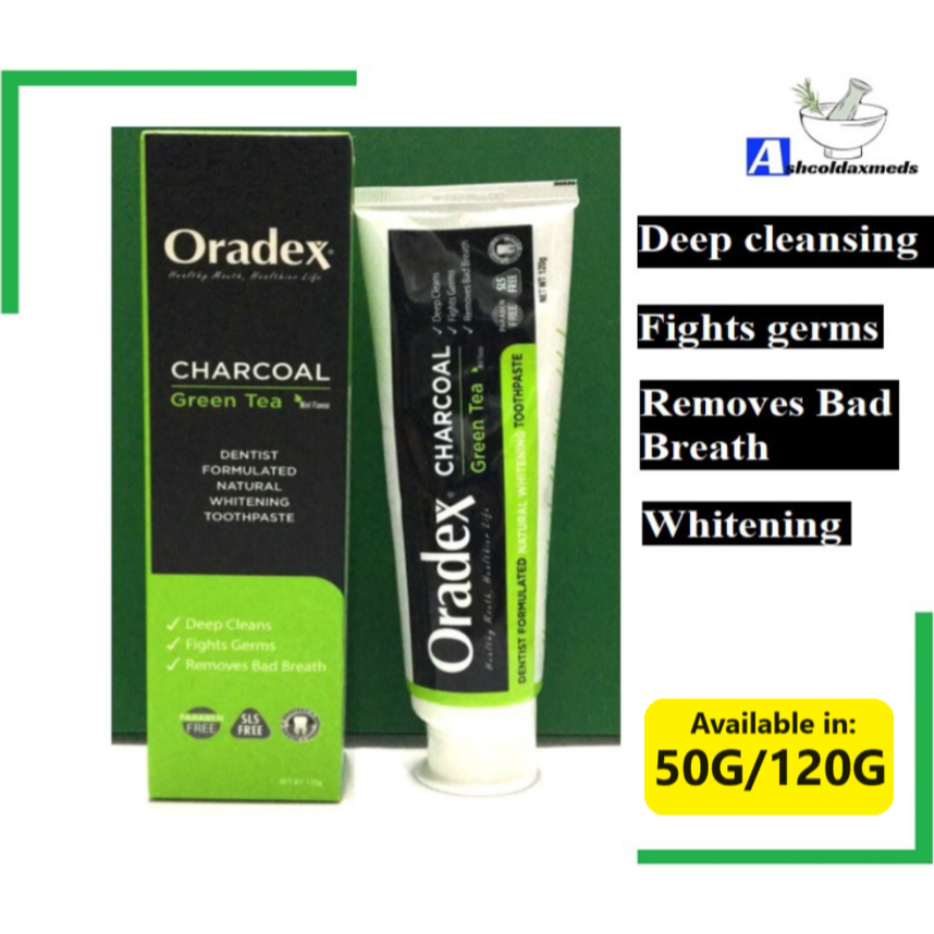 Oradex Charcoal Green Tea Whitening Toothpaste (120g) or (50g) | Shopee ...