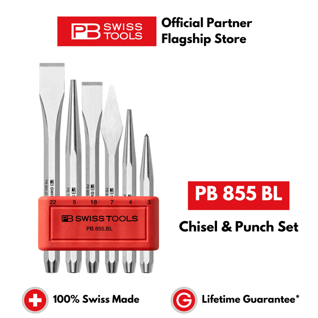 6pcs Flat and Cross-cut Chisel Center Punch Drift Punch Set PB Swiss Tools PB 855 BL | Shopee ...