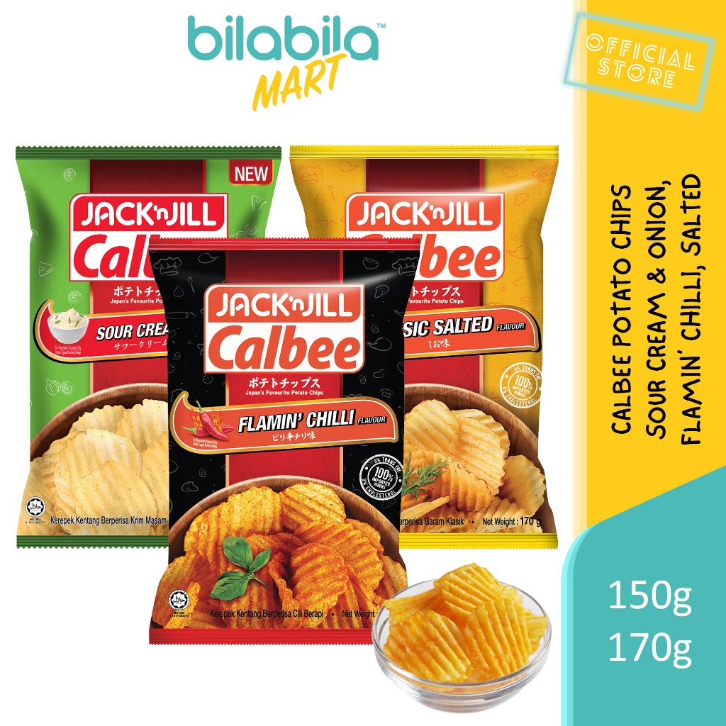 Jack ‘n Jill Calbee Potato Chips (150g/170g) Sour Cream & Onion, Classic Salted, Flamin' Chilli ...