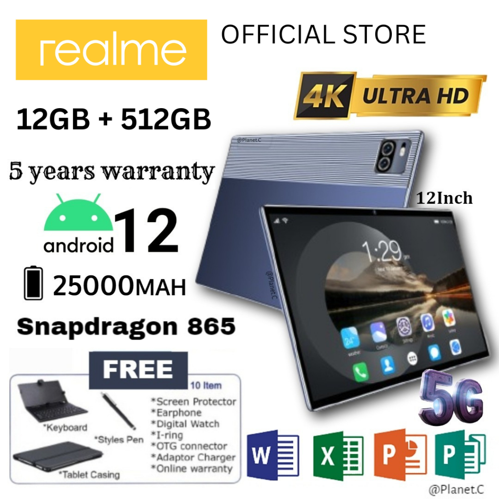 【HOT SALES】Realme Pad Tablet P70 Android 12.0 [12GB RAM 512GB ROM] Dual ...