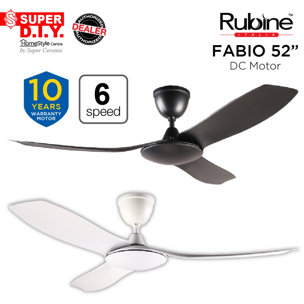 Rubine Fabio Ceiling Fan DC Motor Remote Control - Black / White (52 ...