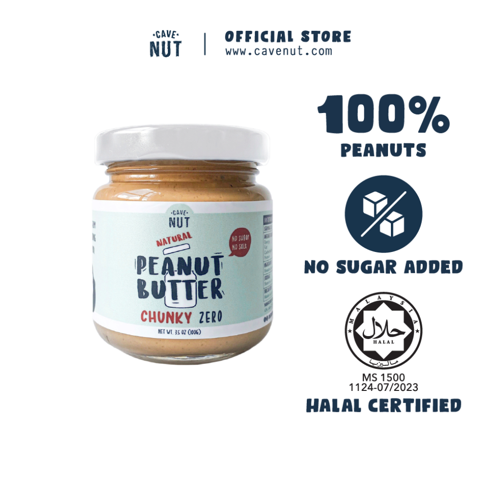 100g (No sugar/salt added) CaveNut Chunky Peanut Butter (Halal ...