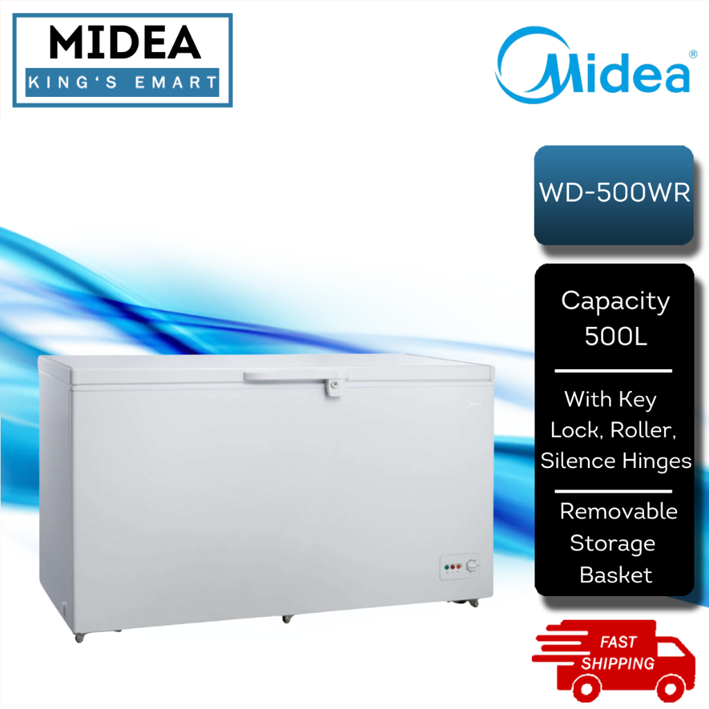 【10% CASHBACK】Midea 500L Chest Freezer WD-500WR With Key Lock & Roller ...