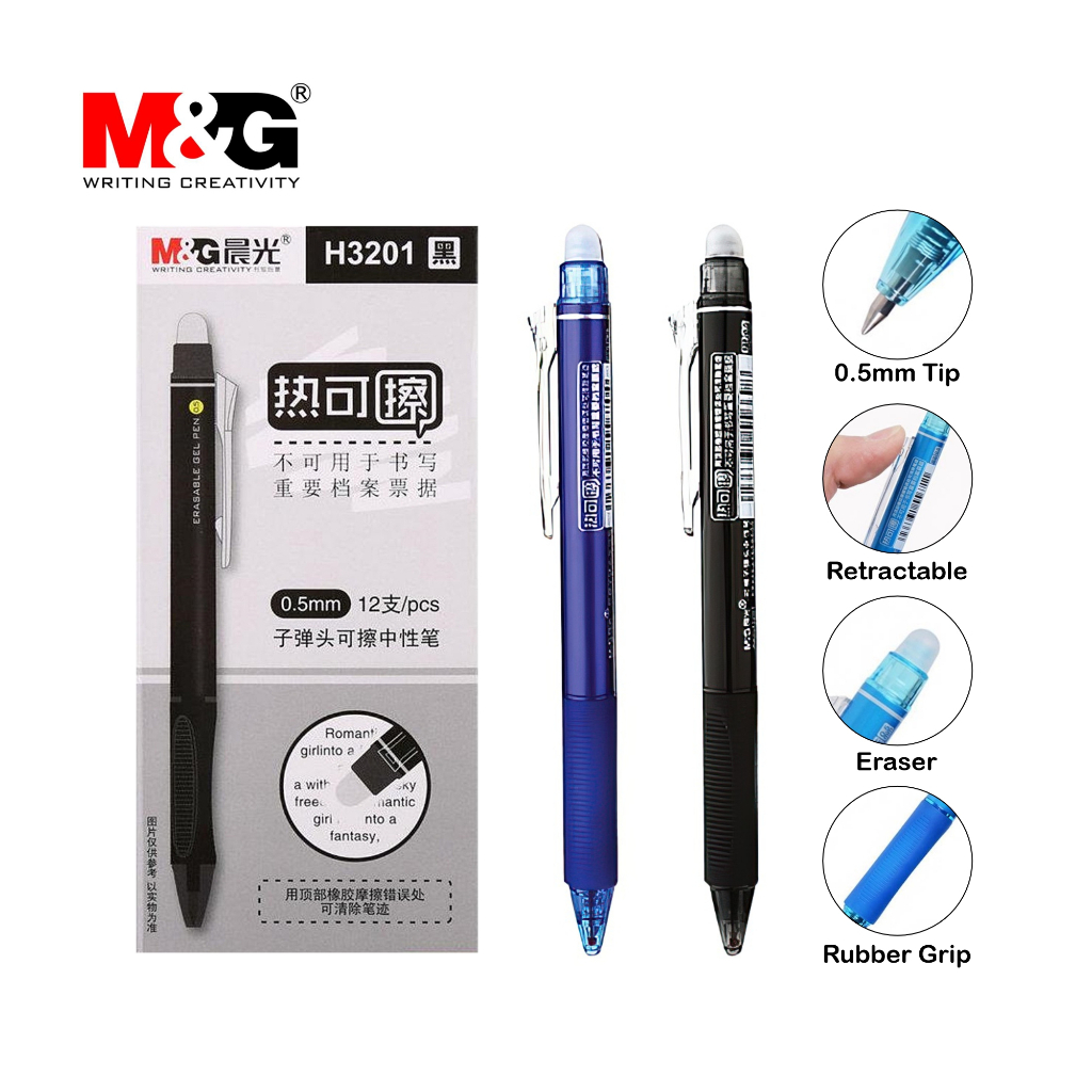 M&G Erasable Ball Pen 0.5mm (Black/Blue) / Pen Boleh Padam / Frixion Ball Pen - H3201 | Shopee ...