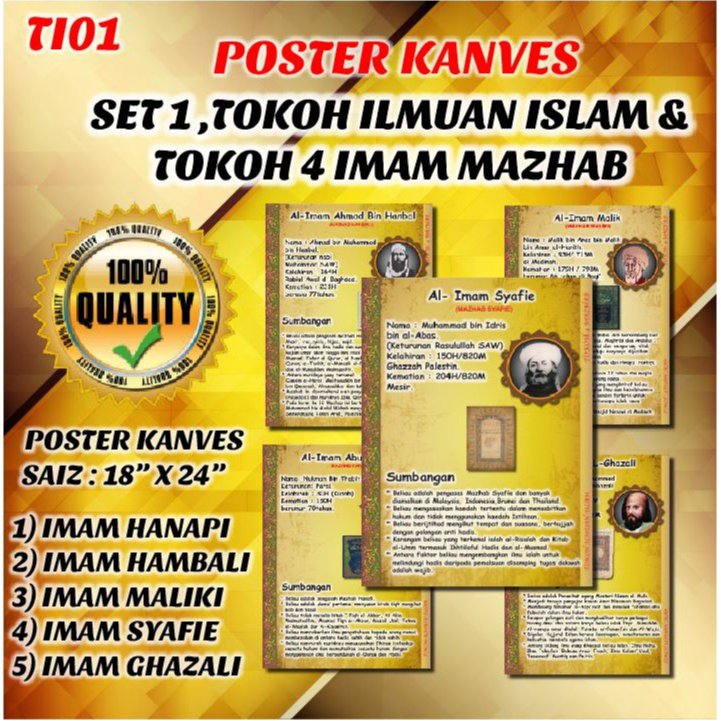 POSTER KANVES , SET 1 TOKOH ILMUAN ISLAM TOKOH IMAM 4 MAZHAB | Shopee ...