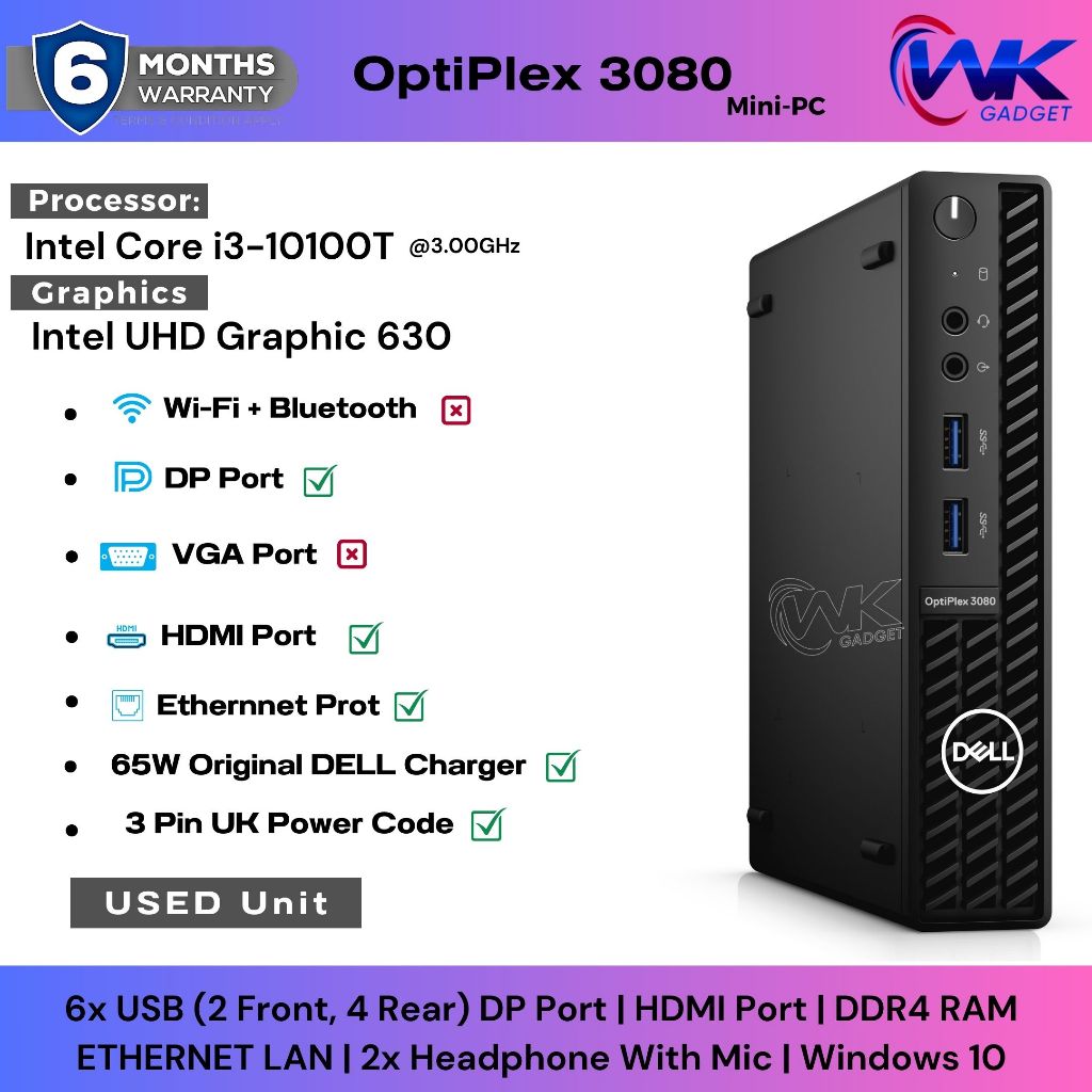DELL OPTIPLEX 3080 MICRO Intel Core i3-10th Gen | 8GB - 128GB SSD ...
