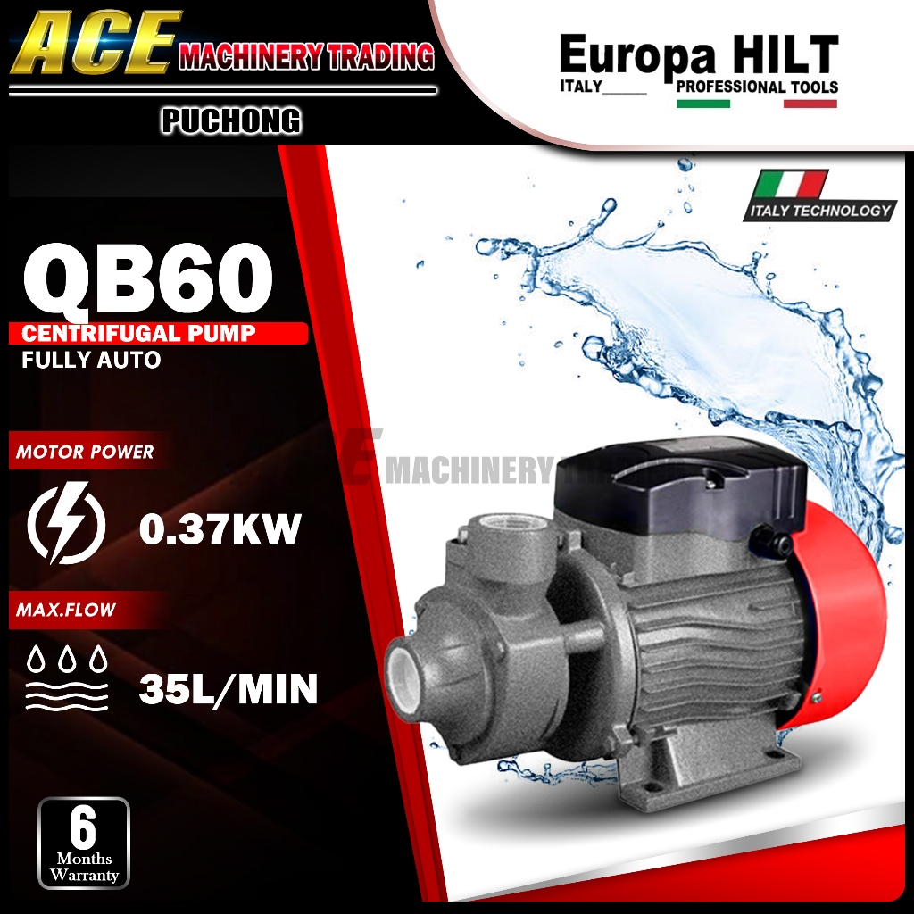 [ Europa Hilt ] QB60 Centrifugal Pump 0.37kW/0.5HP | 35L/M | 1Inch | FULLY AUTO | Shopee Malaysia