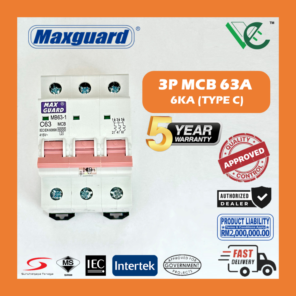 MAXGUARD 3 POLE MCB 6KA 40A/63A MINIATURE CIRCUIT BREAKER (SIRIM) | Shopee Malaysia