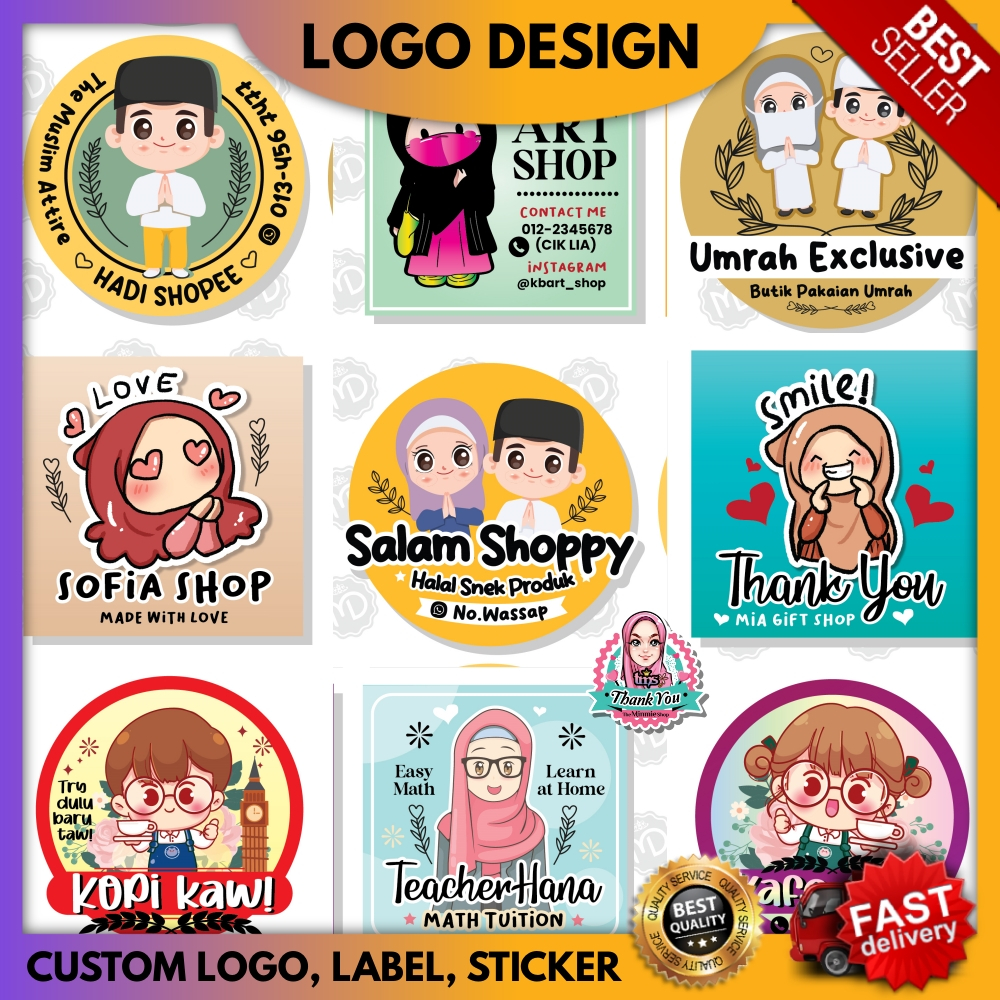 BEST QUALITY 💥 Design Logo Kartun Premium Comel Label Bisnes Murah ...