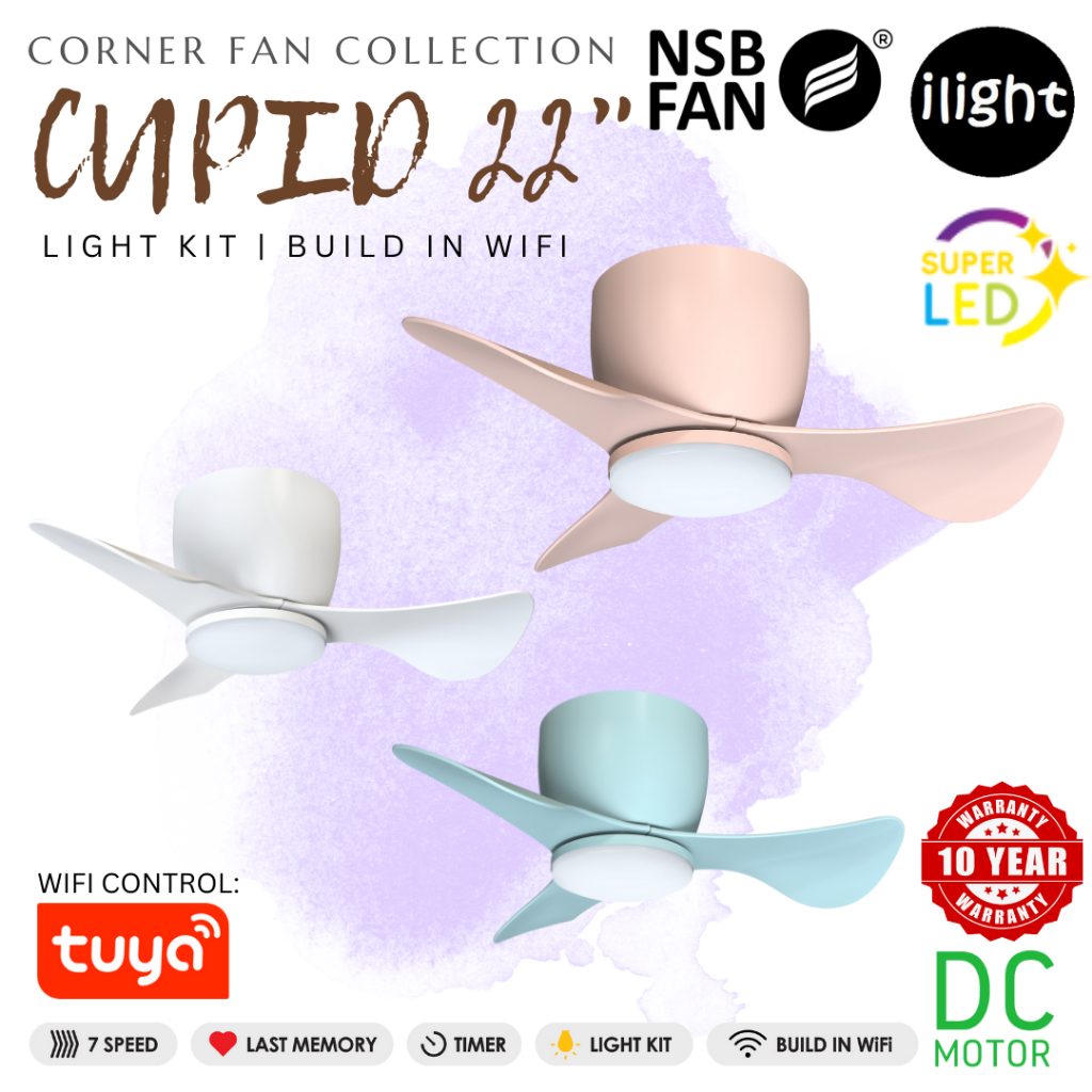 NSB FAN CUPID 22 INCHES 3C LED MINI CORNER FAN DC MOTOR 3 BLADE R/F 6 ...